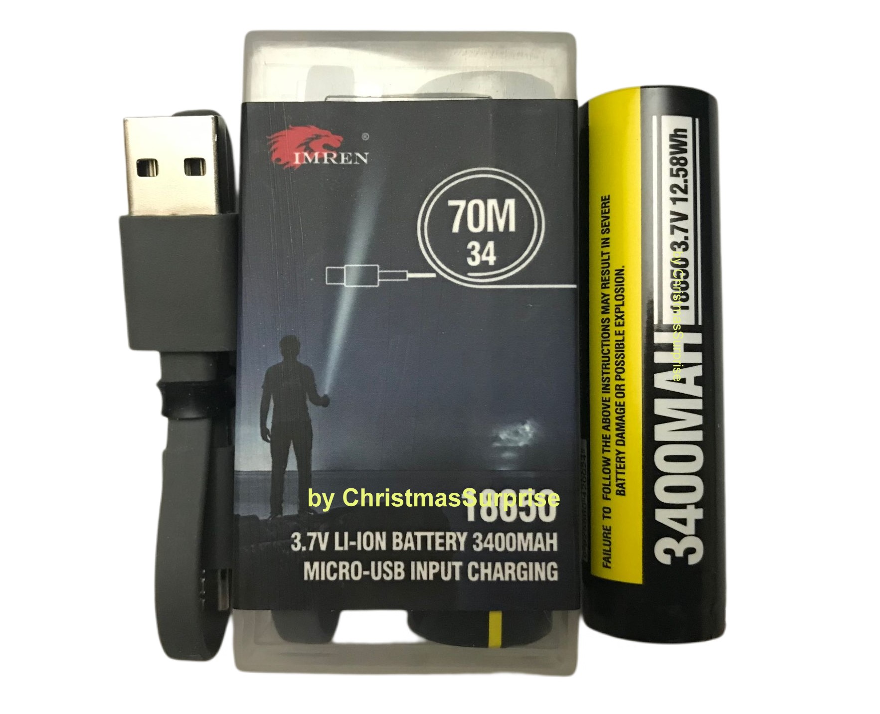 USB Charger Genuine IMREN 3400mAh 18650 Button Top Rechargeable 3.7V ...